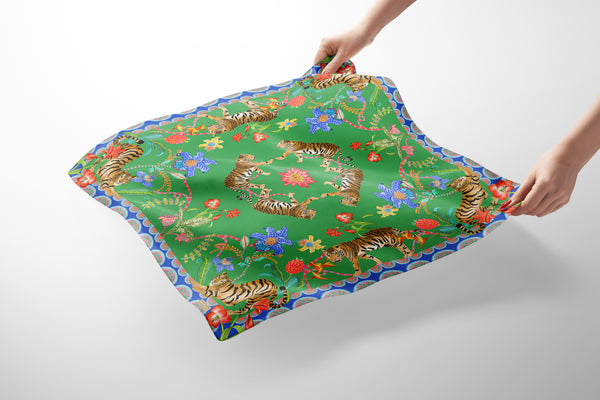 Tiger Pocket Square Dark Green - pascoegallery